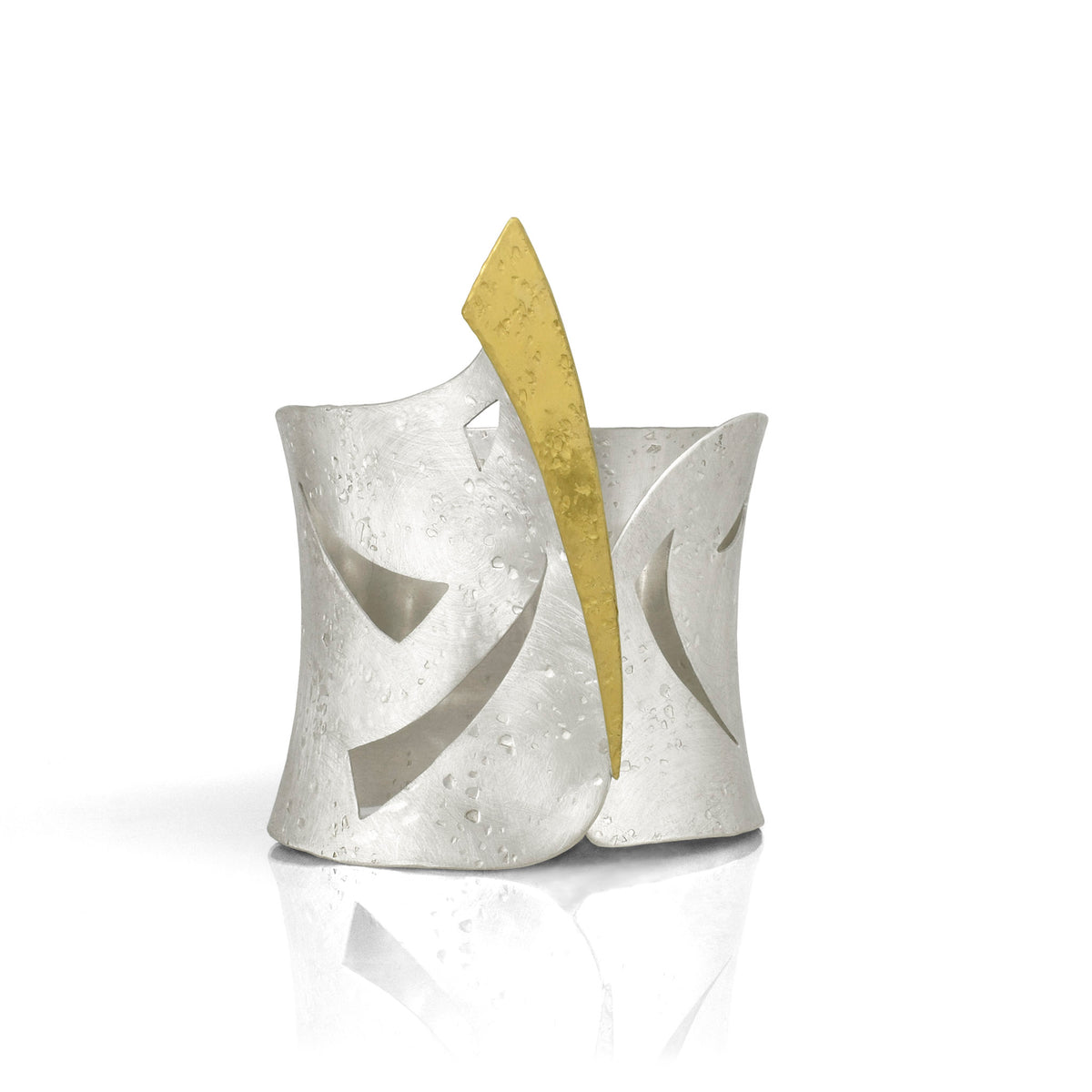 22K Gold and argentium silver sunray cuff by Maria Blondet Jewelry